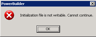 Initialization file is not writable error when starting PowerBuilder | Appeon